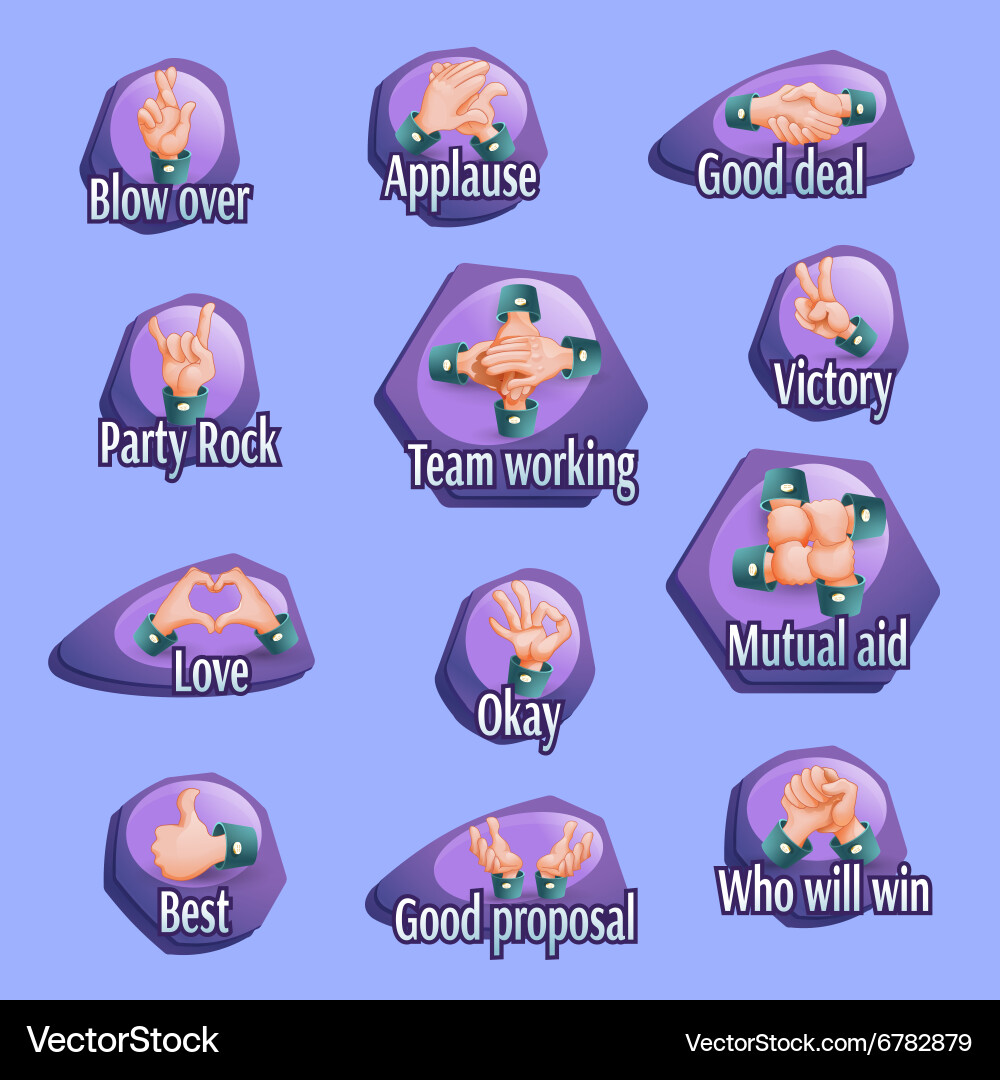 Social gestures emblems set Royalty Free Vector Image