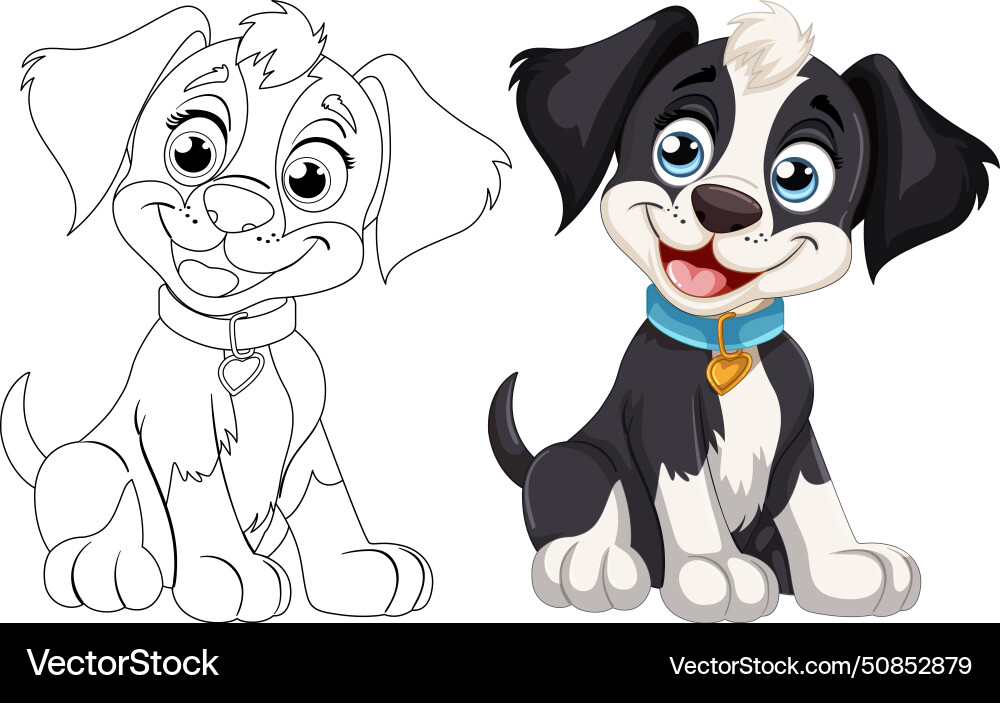 Two cartoon dogs smiling one colored Royalty Free Vector