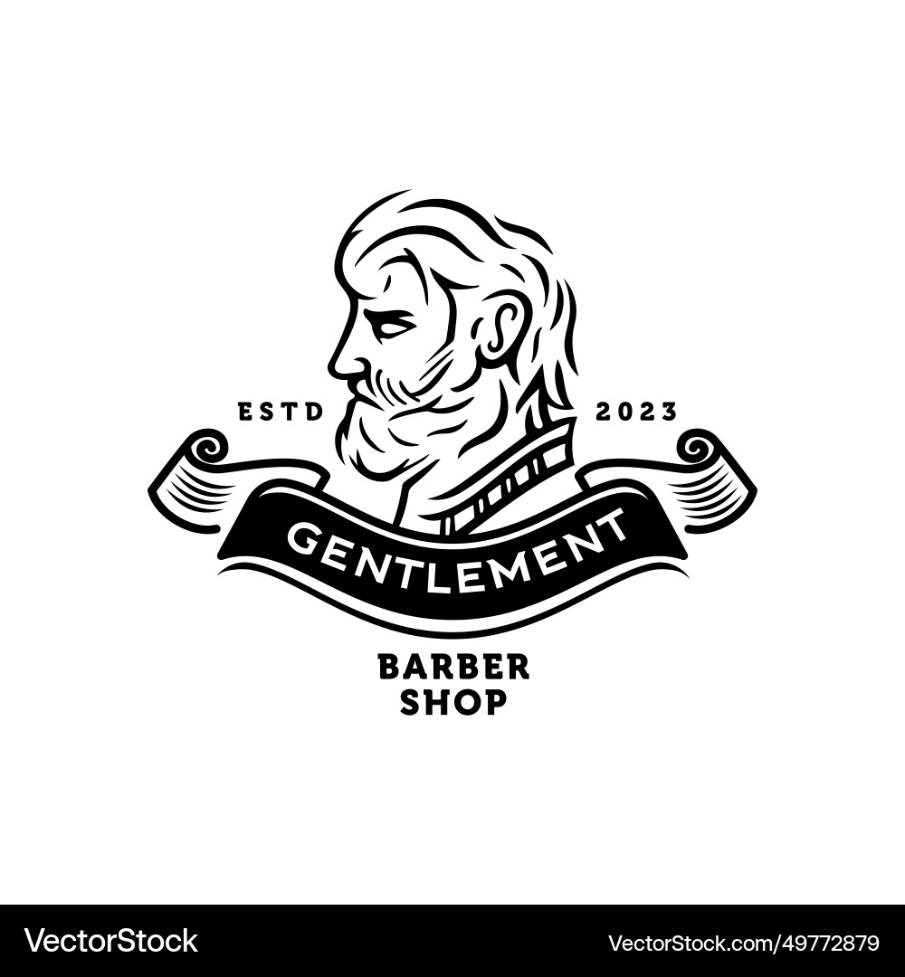 Vintage barber badge crest logo with man face Vector Image