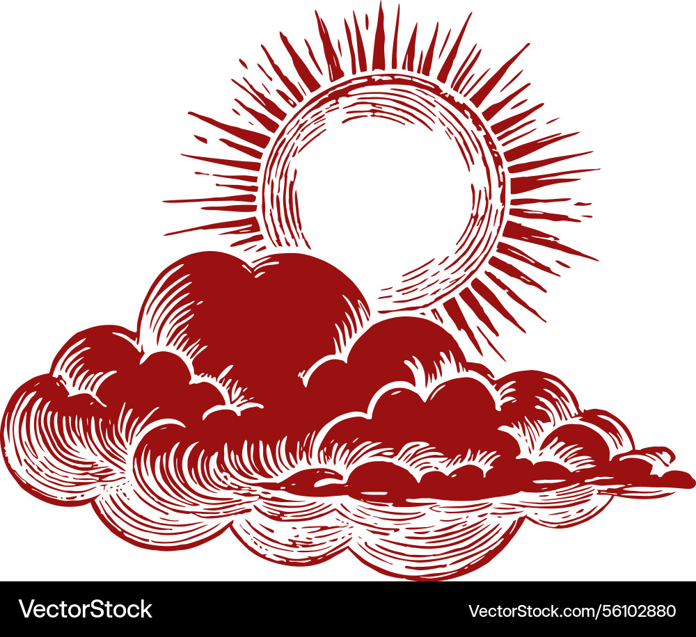 Beautiful classic hand drawing sun and cloud Vector Image
