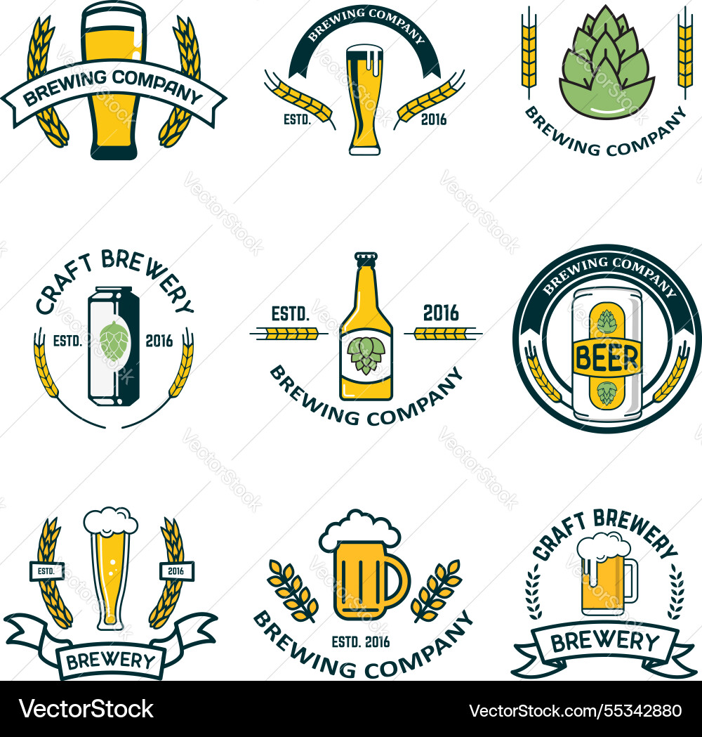 Brewery labels and design elements beer mugs Vector Image
