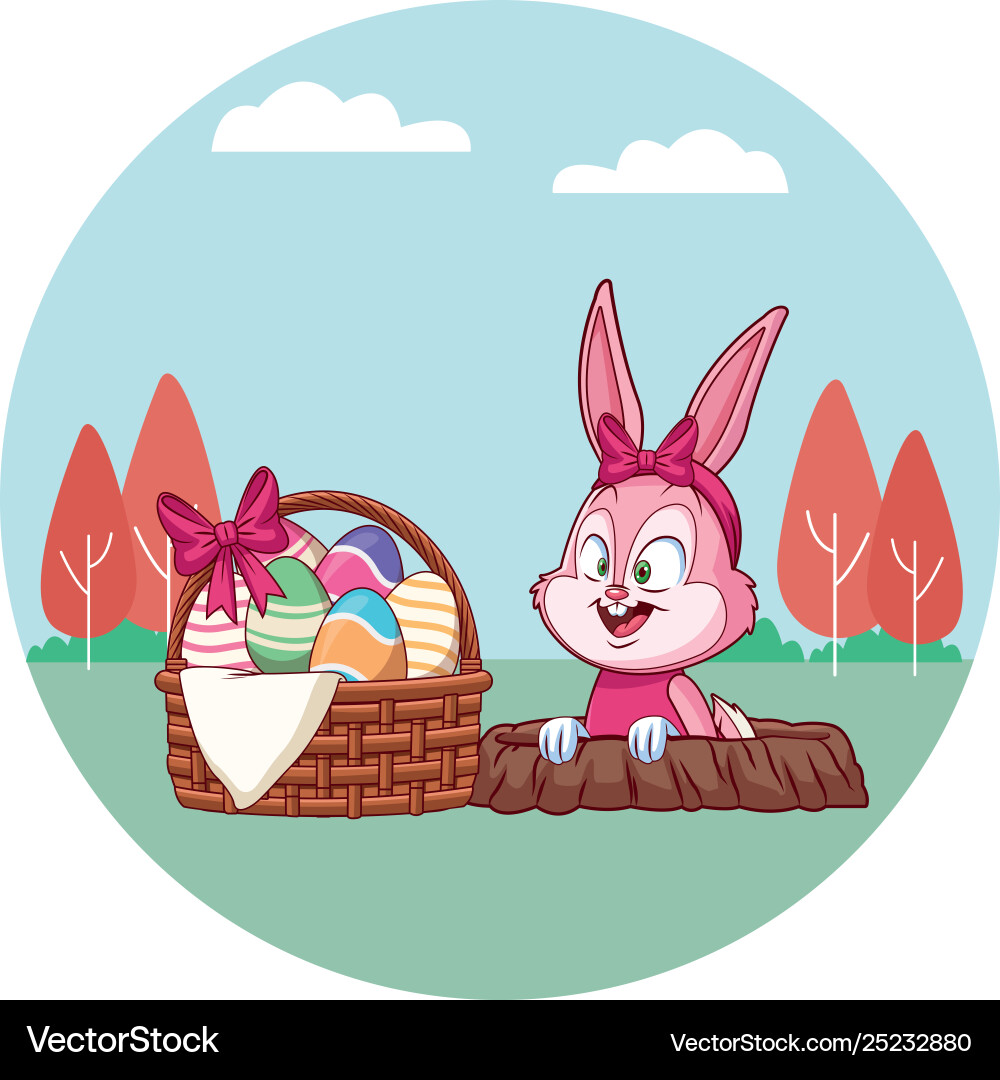 Cute easter bunny celebration rabbit hole spring Vector Image