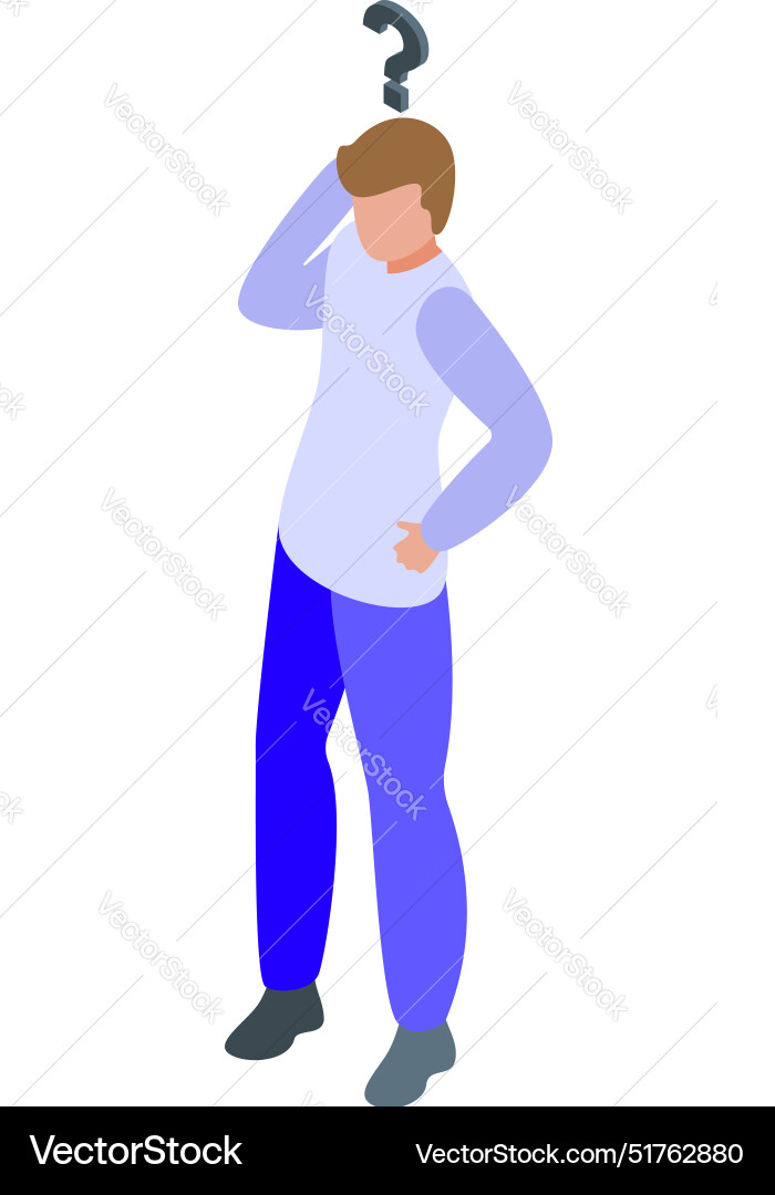 Young man thinking hard with question mark above Vector Image