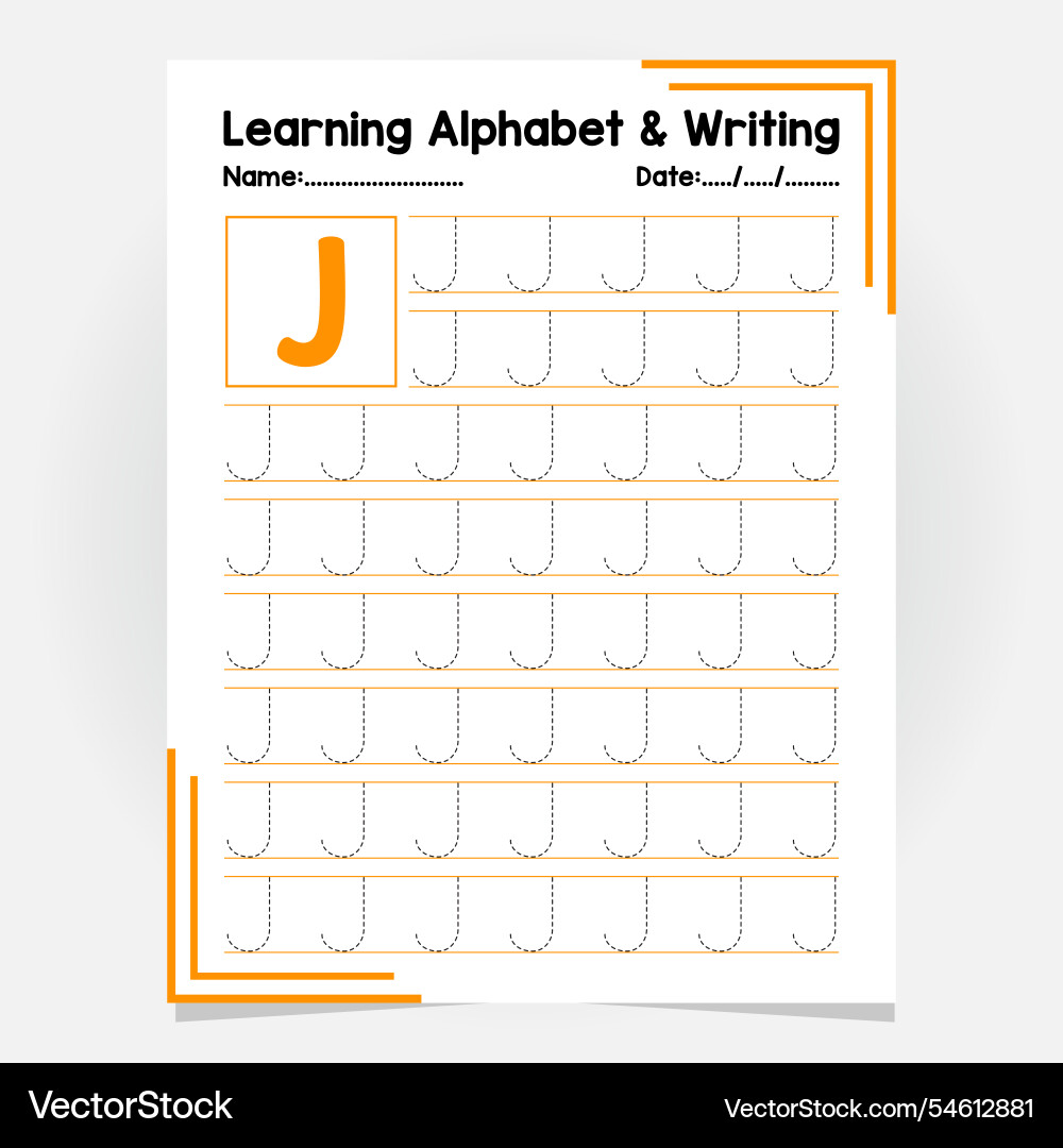 Abc alphabet tracing practice letter jworksheet Vector Image