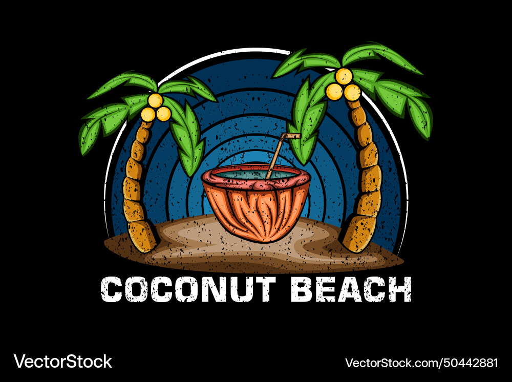 Coconut beach retro design landscape Royalty Free Vector