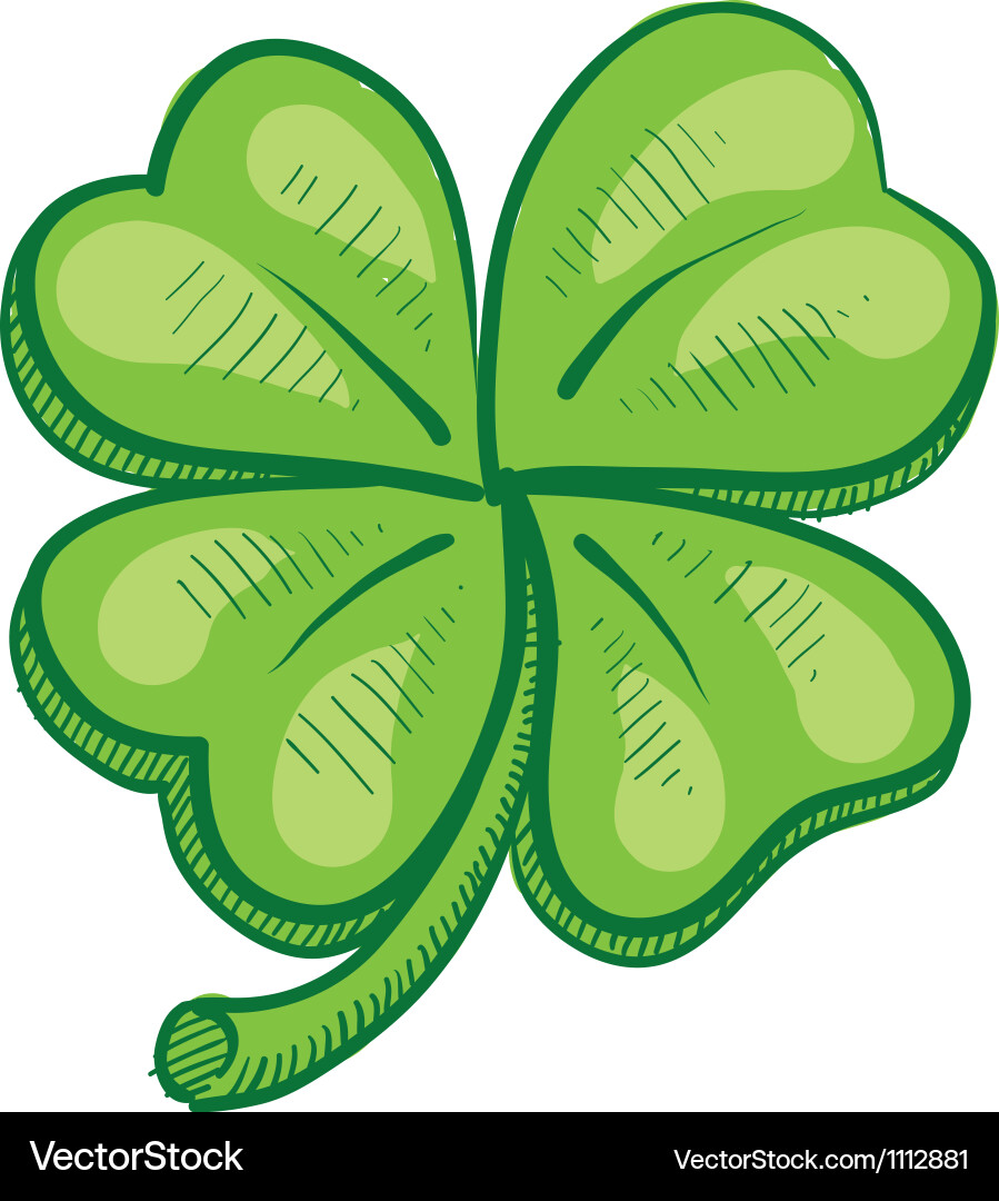 Detailed Four Leaf Clover Doodle Royalty Free Vector Image