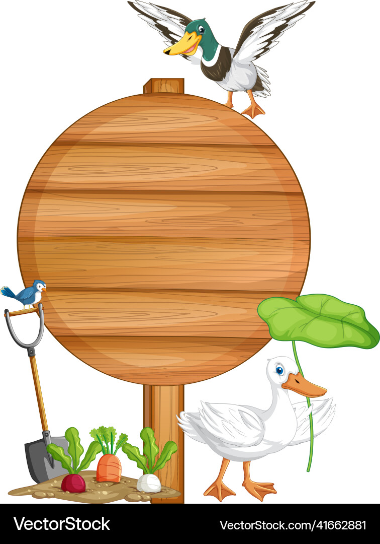 Duck with wooden sign banner Royalty Free Vector Image