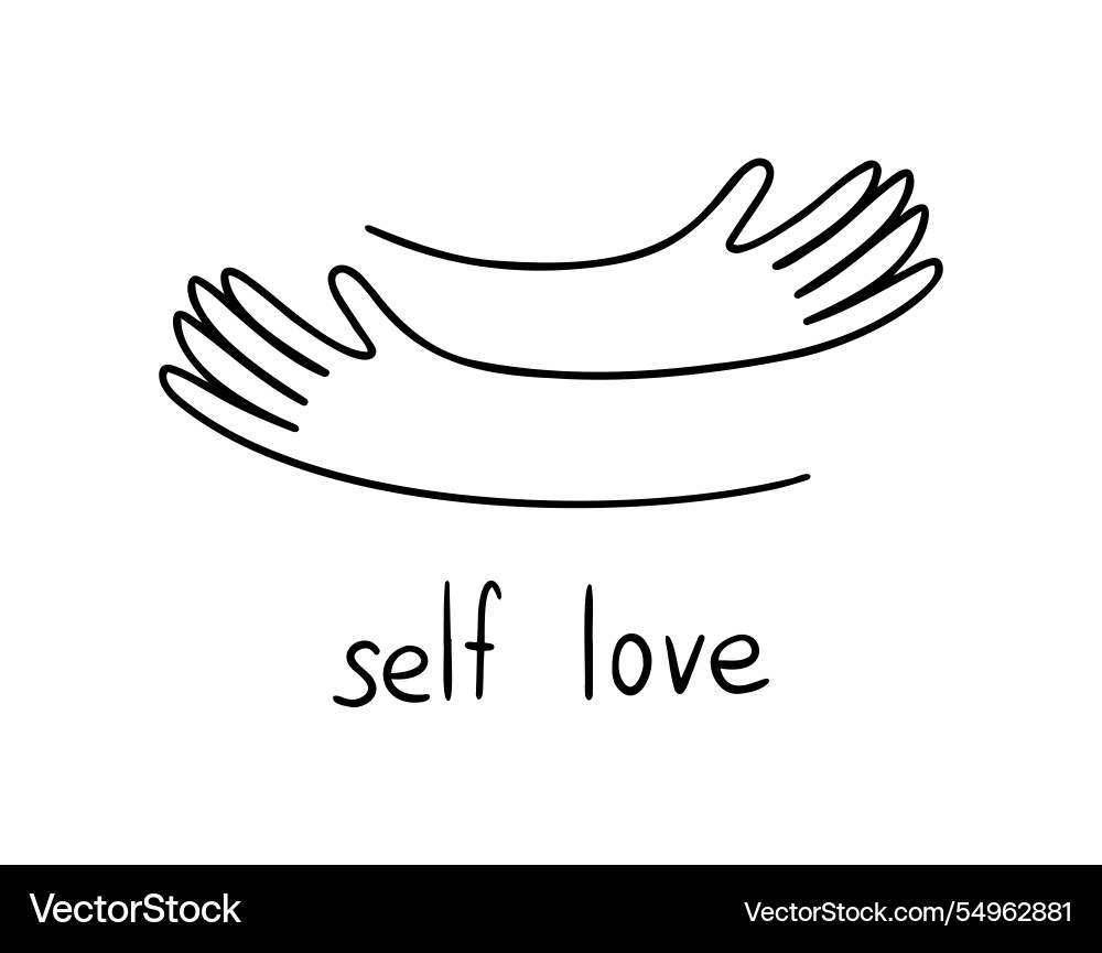 Hands hugging doodle with love lettering self Vector Image