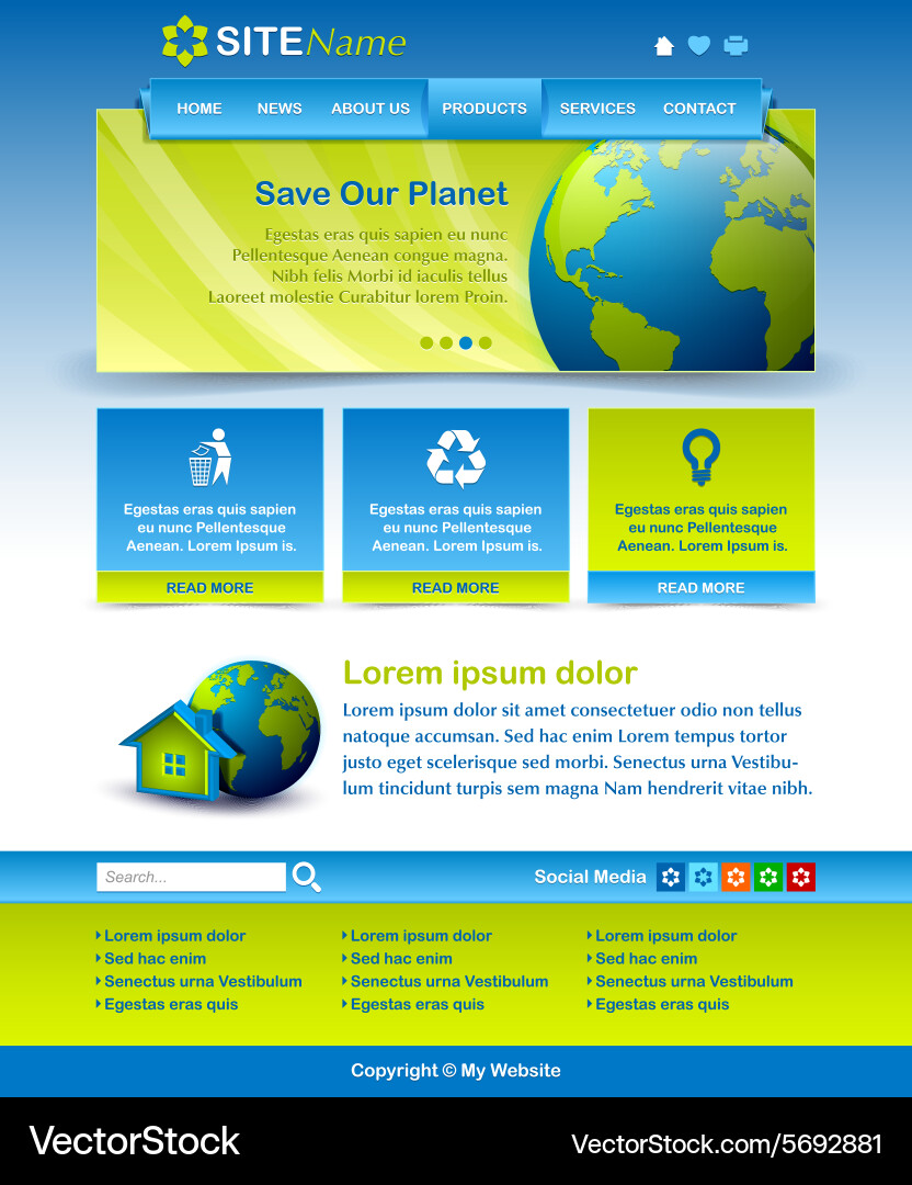 Website template layout Royalty Free Vector Image