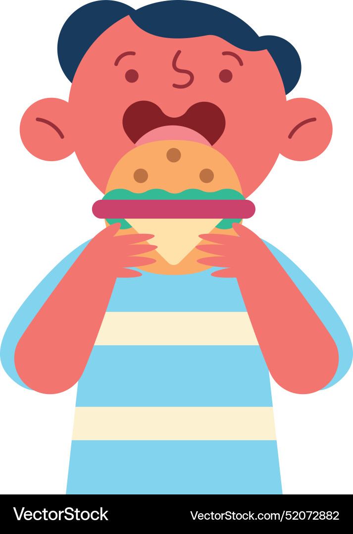 Boy eating a burger cartoon Royalty Free Vector Image