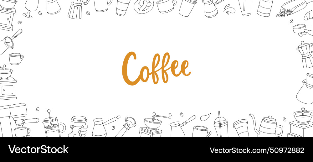 Coffee shop horizontal outline banner elements Vector Image