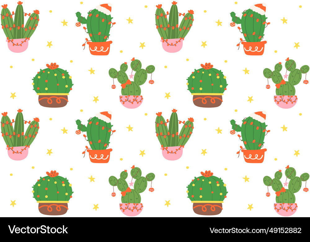 Cute Christmas Cactus Pattern Royalty Free Vector Image