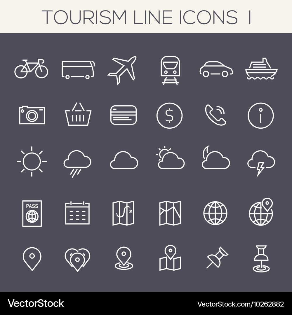 Inline tourism icons collection Royalty Free Vector Image