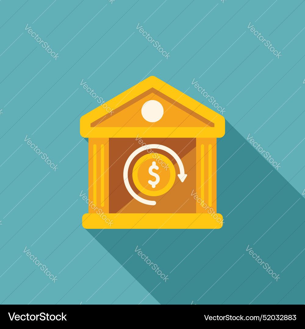 Bank building facade showing rotating dollar coin Vector Image