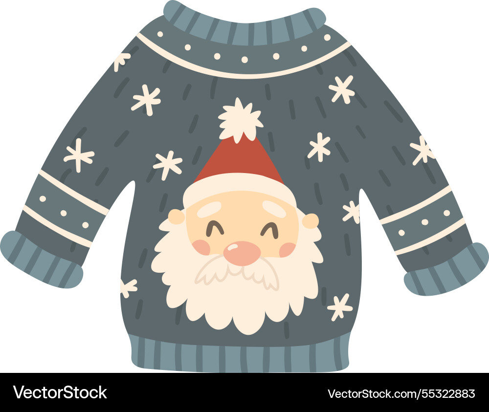 Cozy blue christmas sweater featuring a cheerful Vector Image