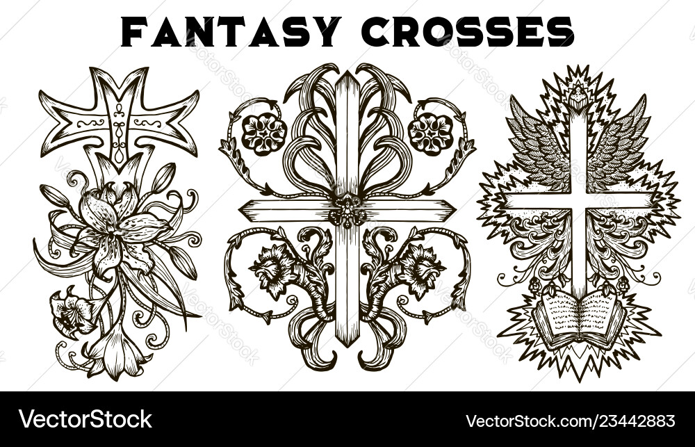Design set with fantasy crosses 1 Royalty Free Vector Image
