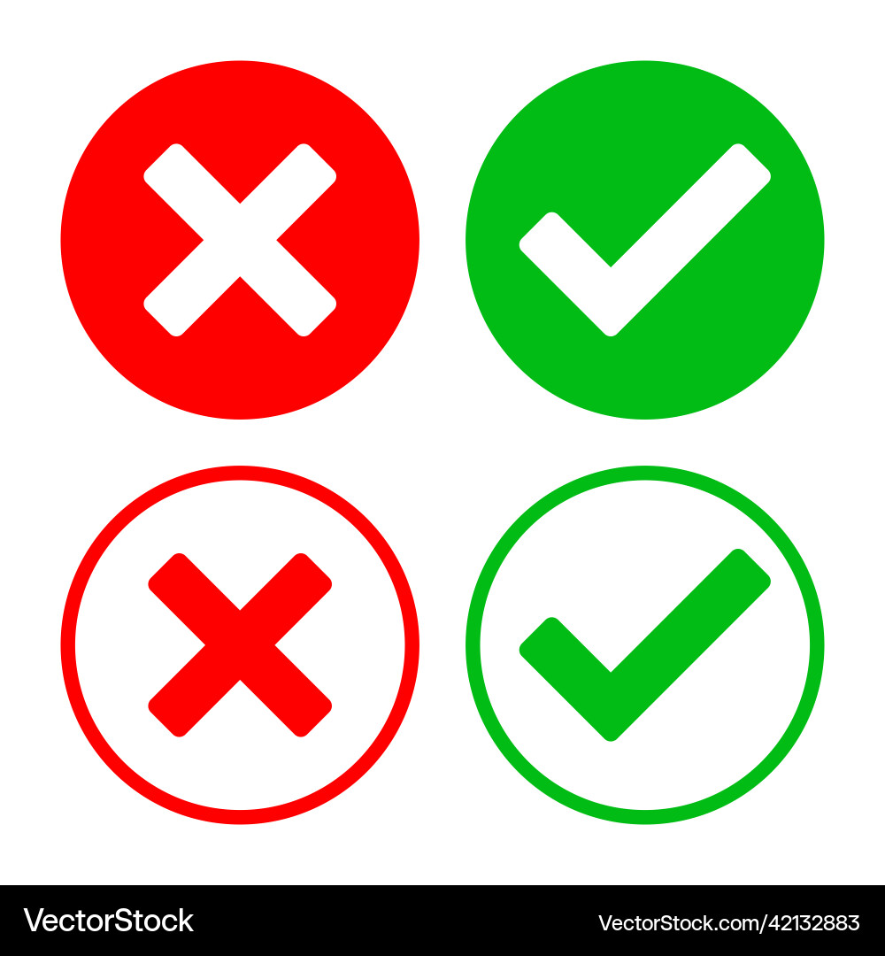 Green checkmark and red x round icons Royalty Free Vector