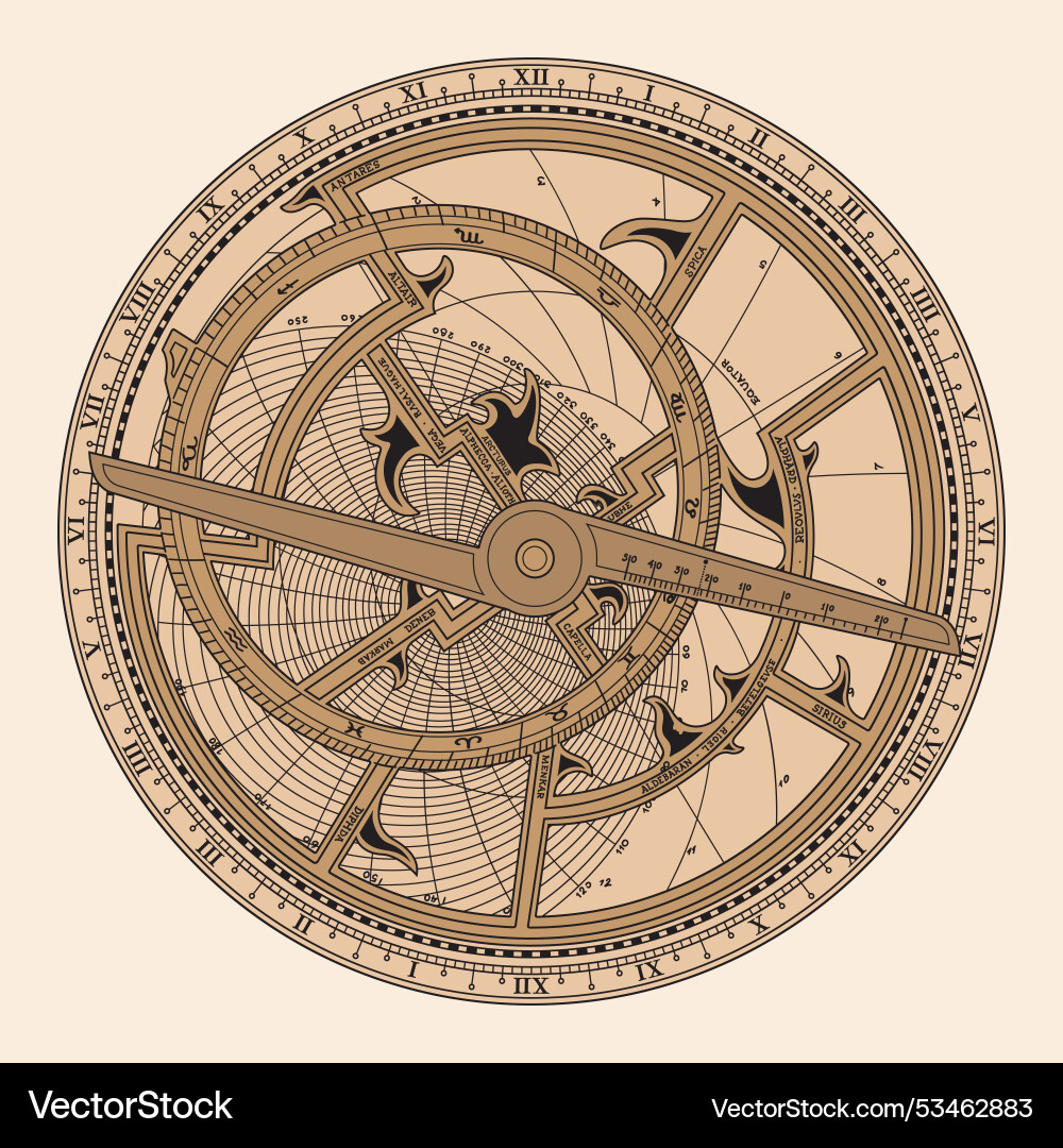 Instrument astrolabe on beige background Vector Image