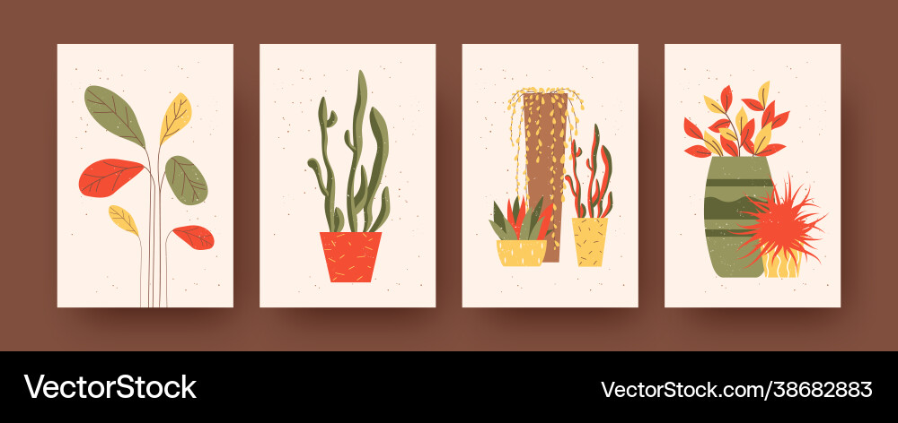Set contemporary art posters with plants Vector Image