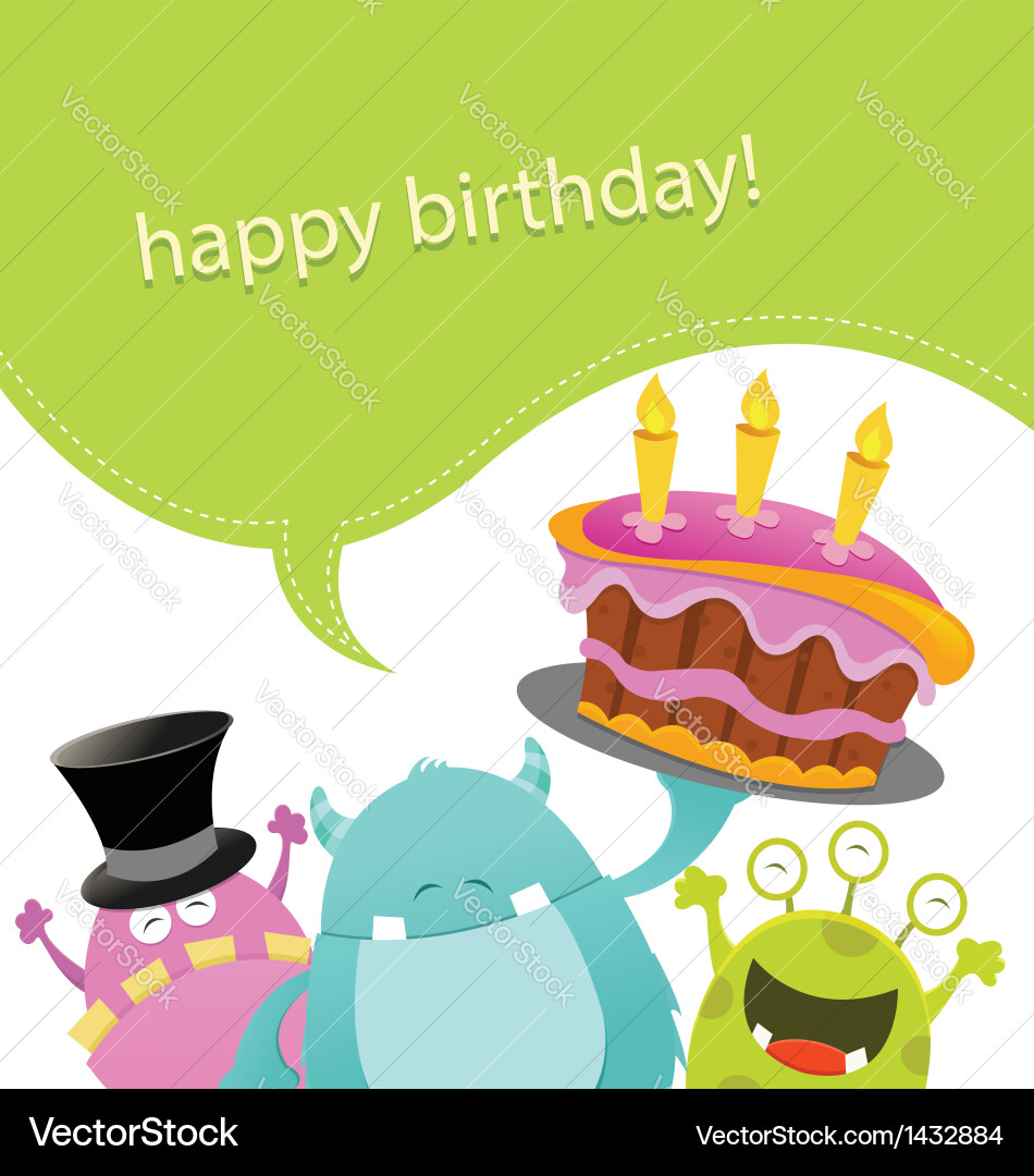 Birthday monsters card Royalty Free Vector Image