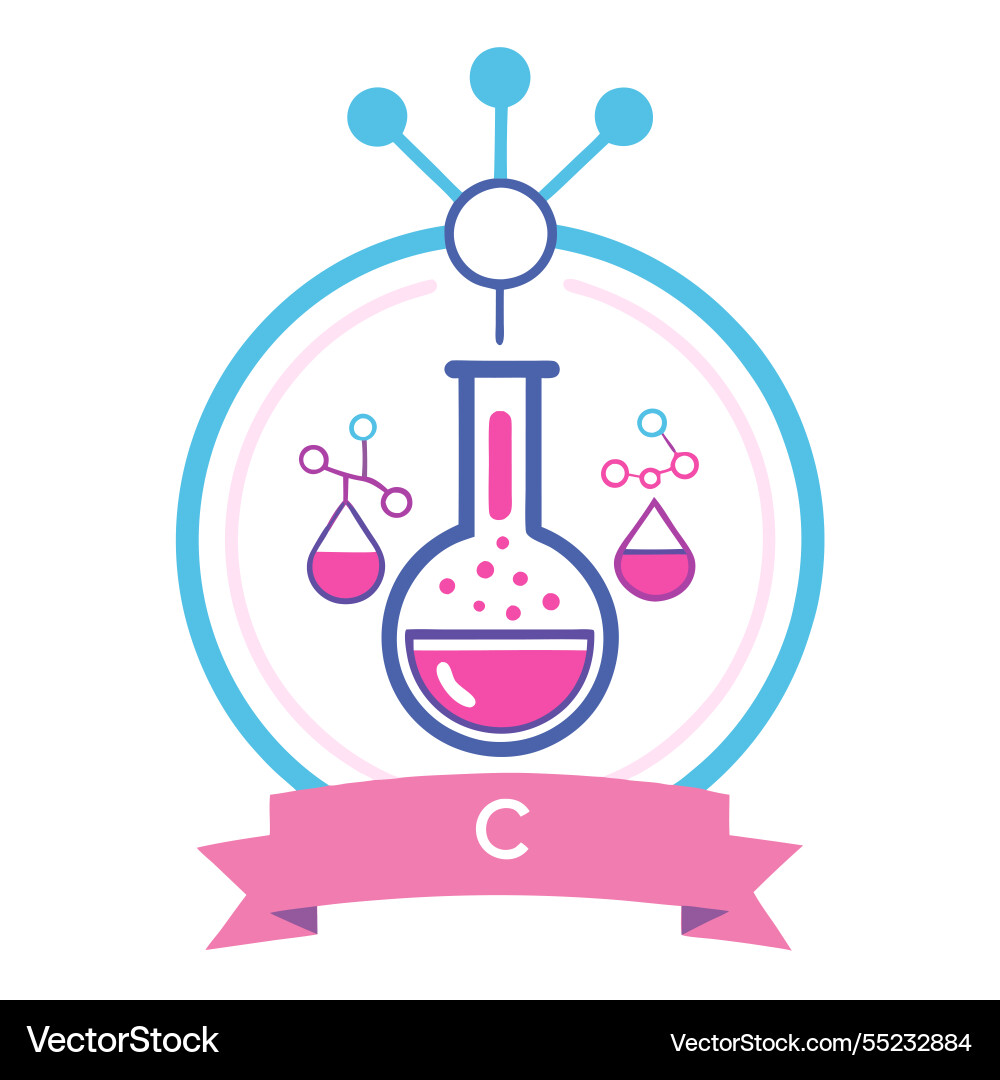 Chemistry logo science icon round emblem flask Vector Image