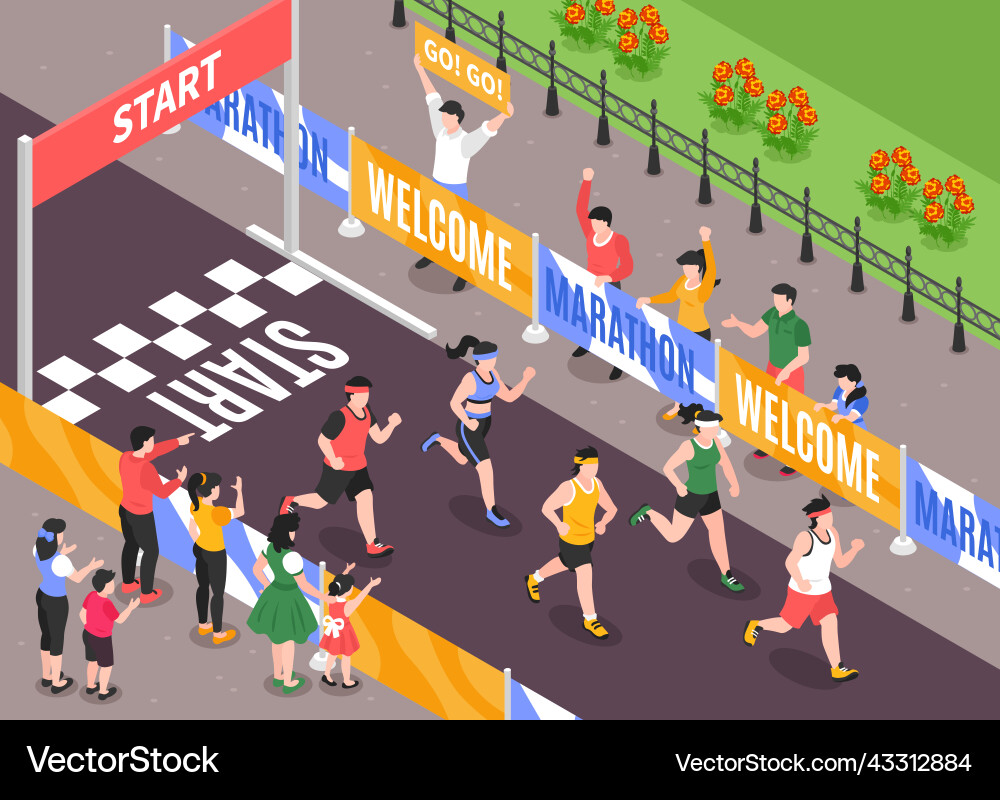 Isometric running marathon Royalty Free Vector Image