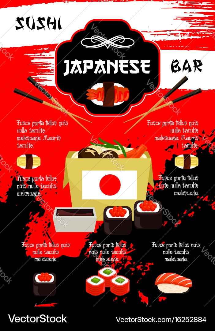 Japanese restaurant or sushi bar poster Royalty Free Vector