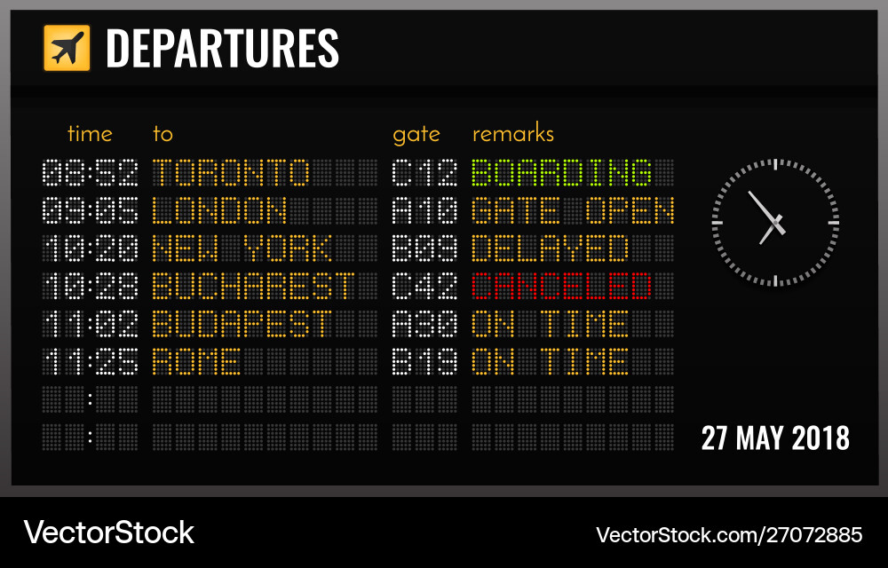 Airport board realistic composition Royalty Free Vector