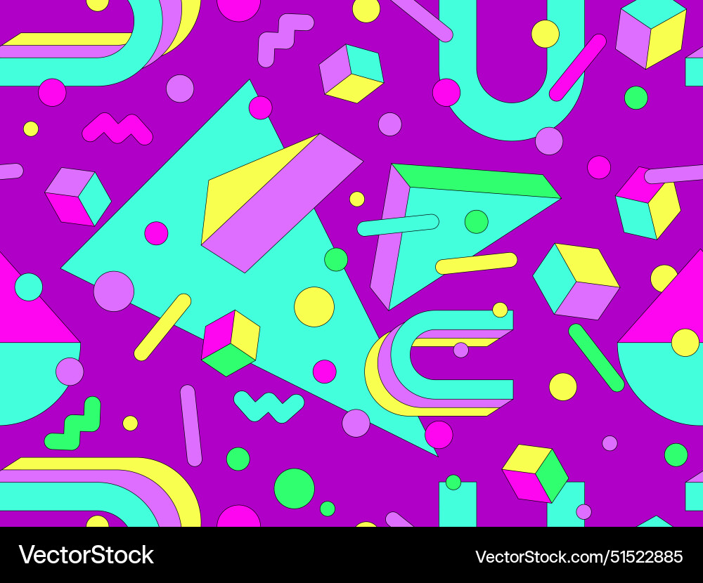 Memphis geometric seamless pattern with 3d shapes Vector Image