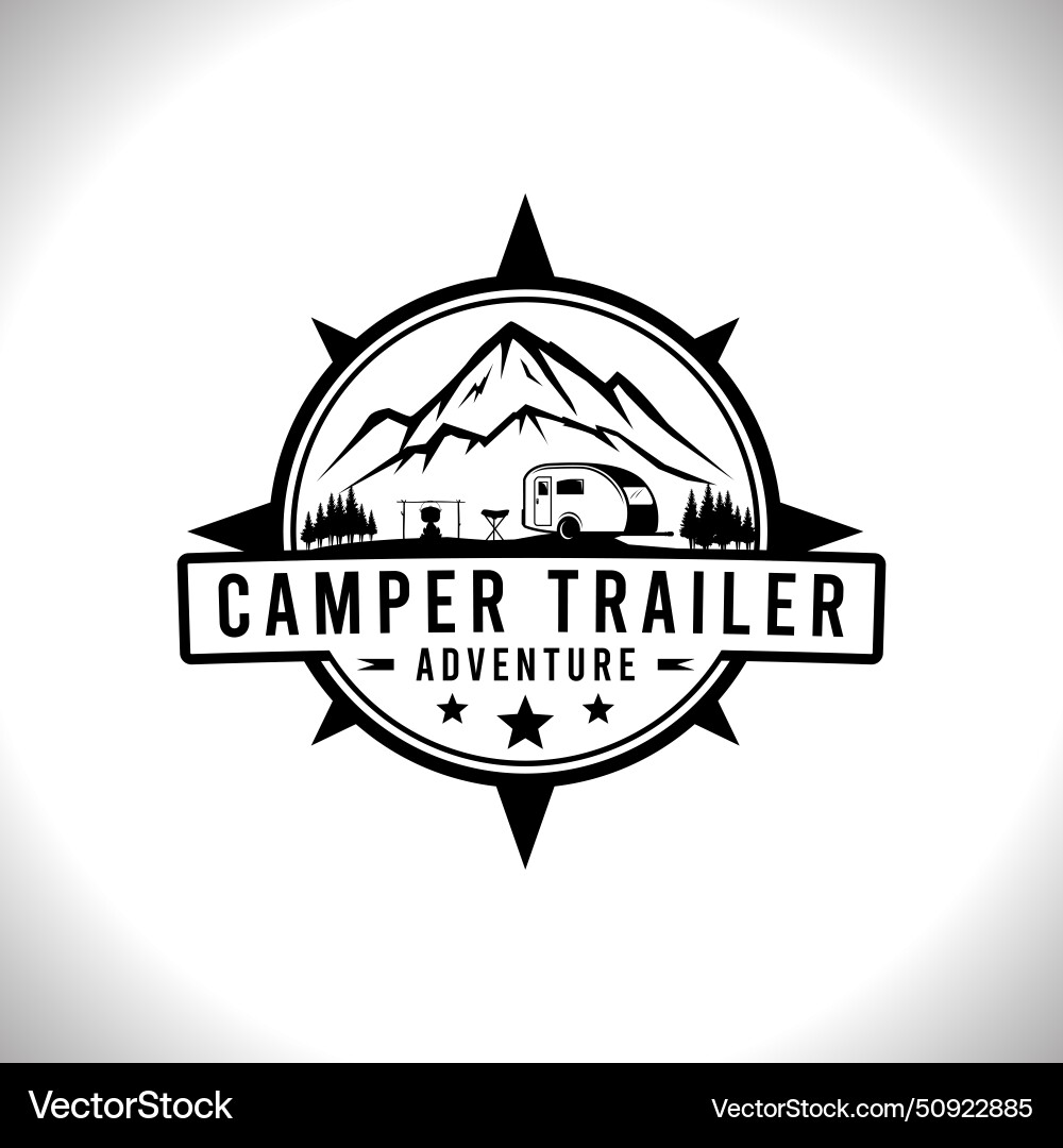 Outdoor rv camping camper trailer logo Royalty Free Vector