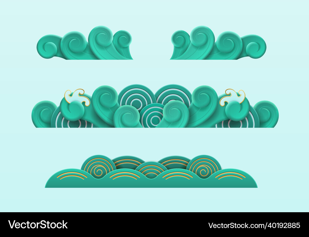 Sea waves 3d set chinese traditional art style Vector Image