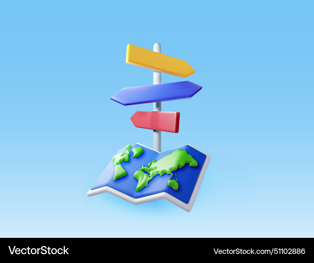 3d folded world map and signpost with directions Vector Image