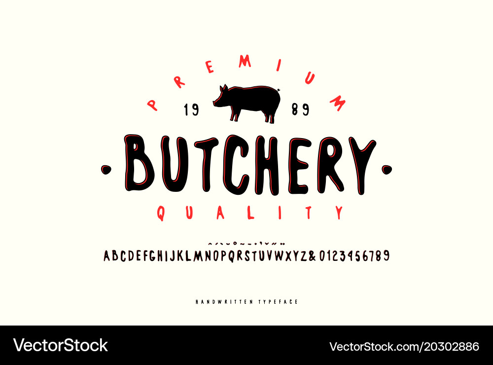 Dekorative sans serif Schriftart und Etikett für Metzgerei