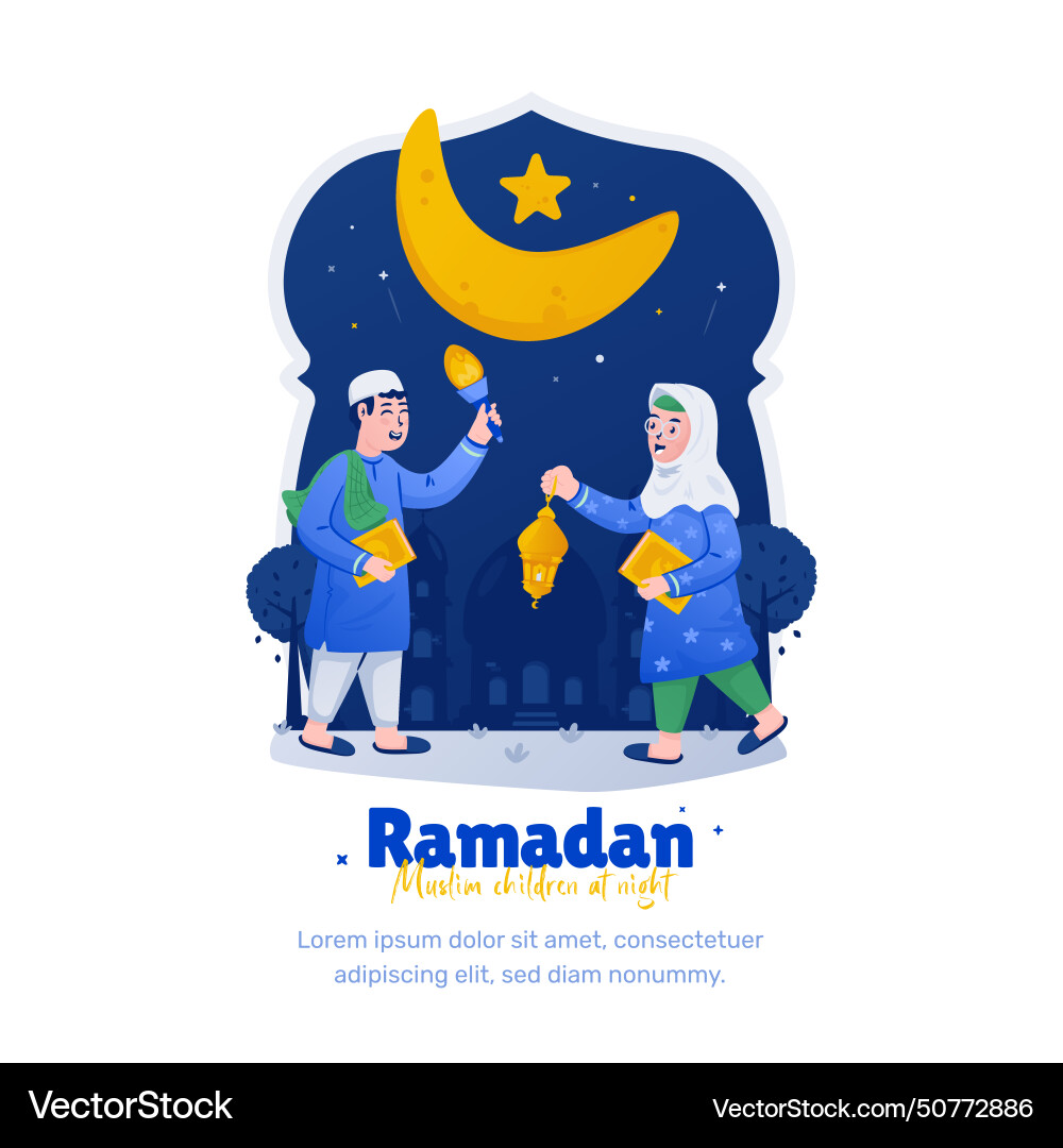 Muslim children activities at ramadan night Vector Image