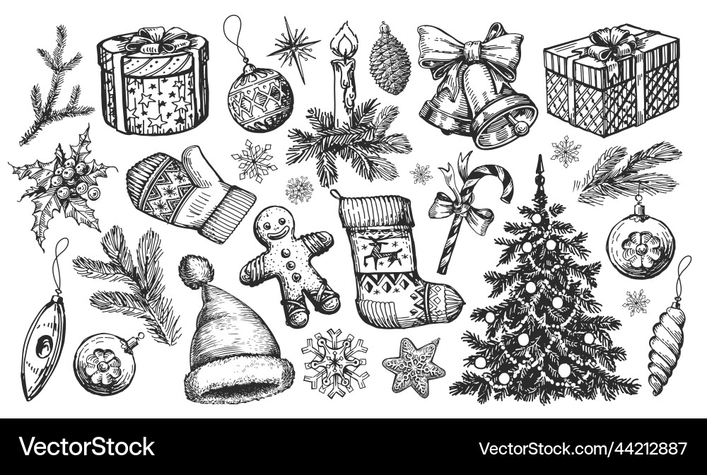 Christmas concept design elements hand drawn Vector Image