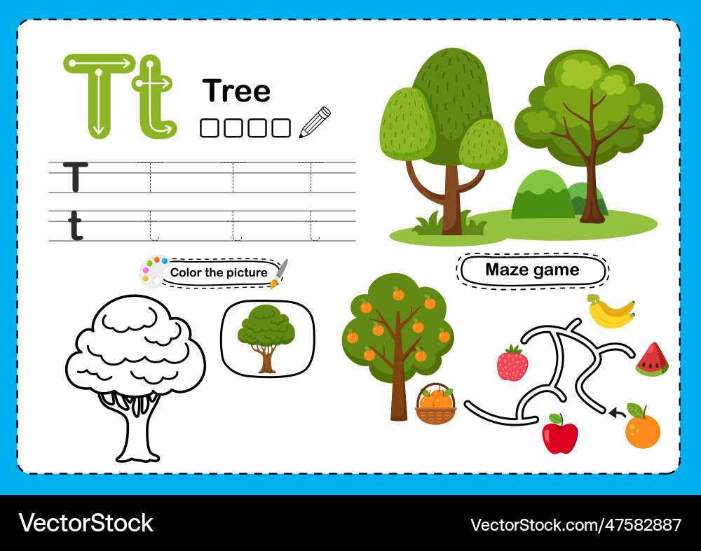 Isolated alphabet letter t- tree Royalty Free Vector Image