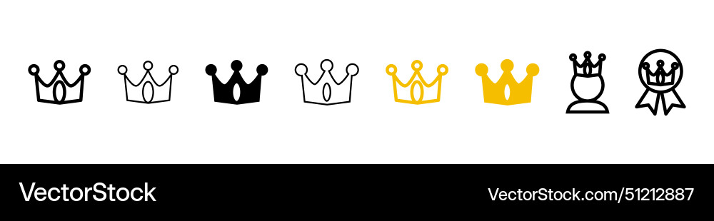 Set of crown line shapes thin design Royalty Free Vector
