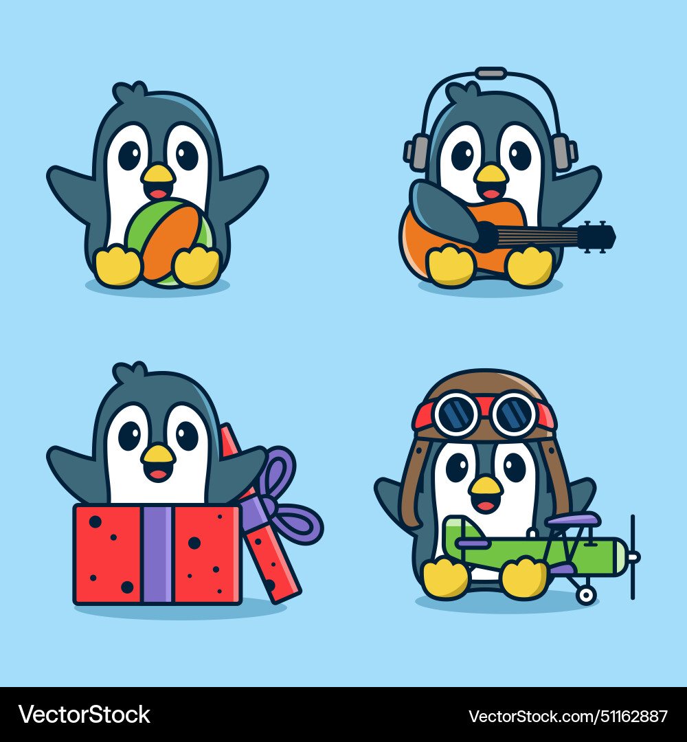 Set of cute penguins character Royalty Free Vector Image