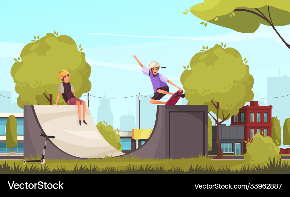 Skate park outdoor composition Royalty Free Vector Image