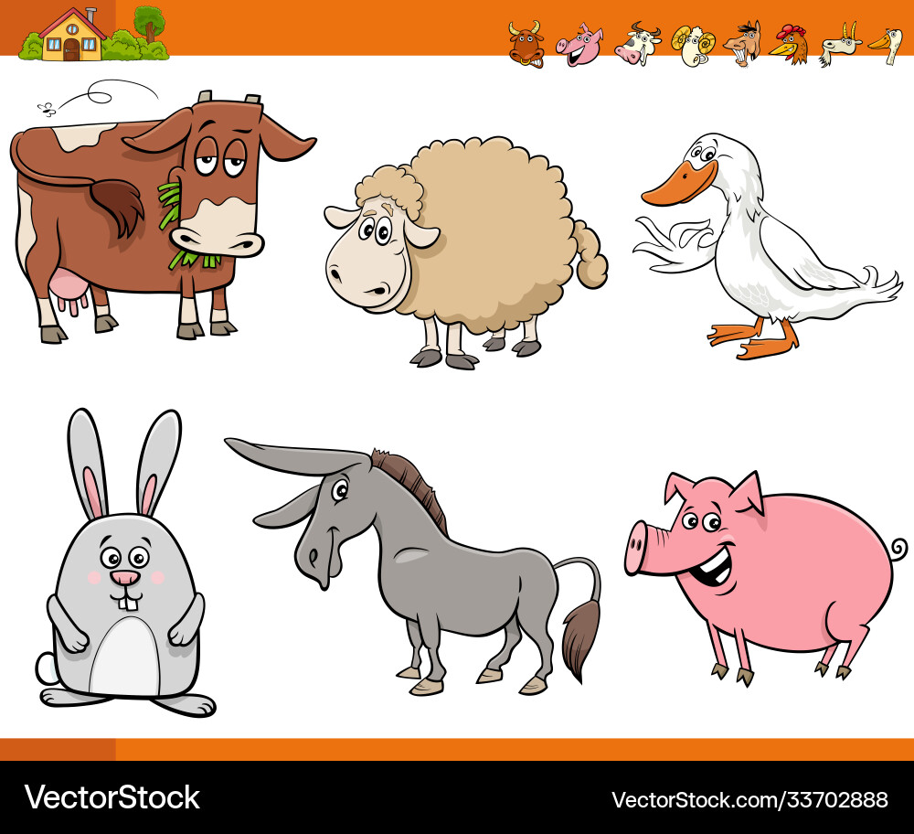 Cartoon farm animal comic characters set Vector Image