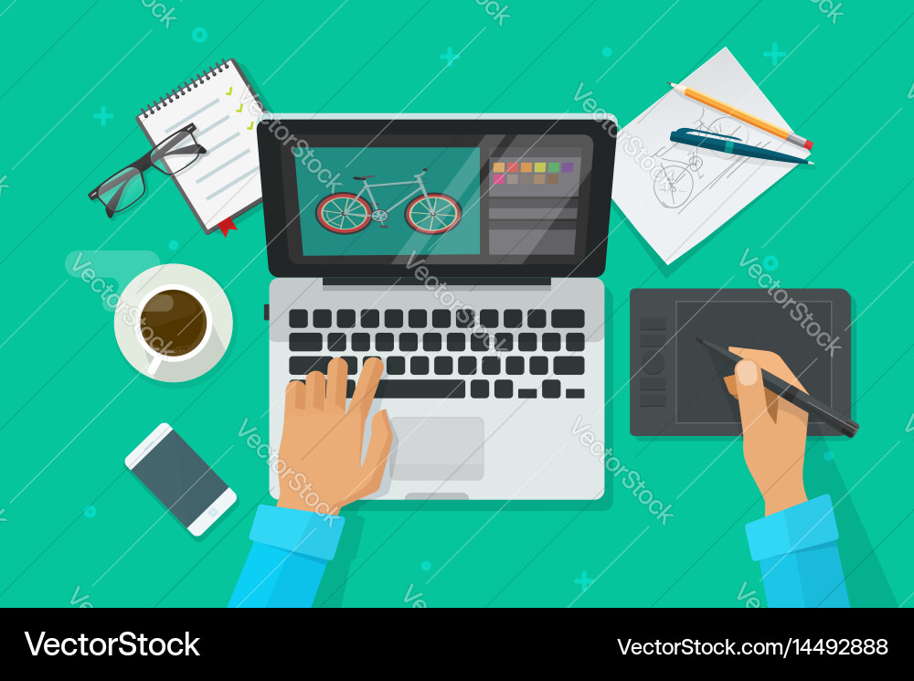 Designer workplace top view Royalty Free Vector Image