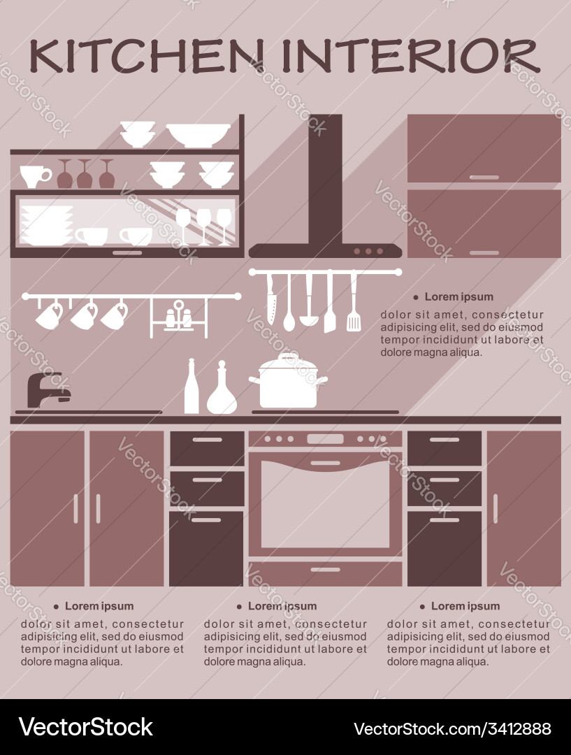 Flat kitchen interior design Royalty Free Vector Image