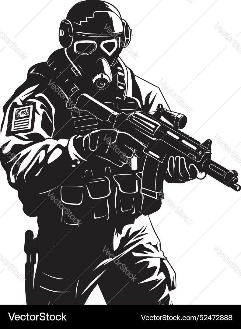 Strategic firepower elegant soldier holding gun Vector Image