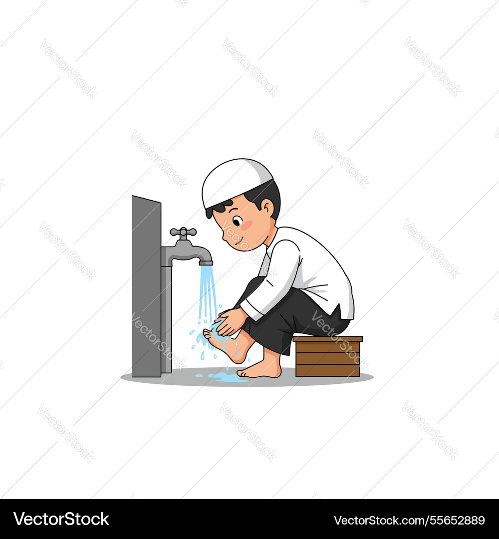 Boy performing wudu ablution with water Royalty Free Vector