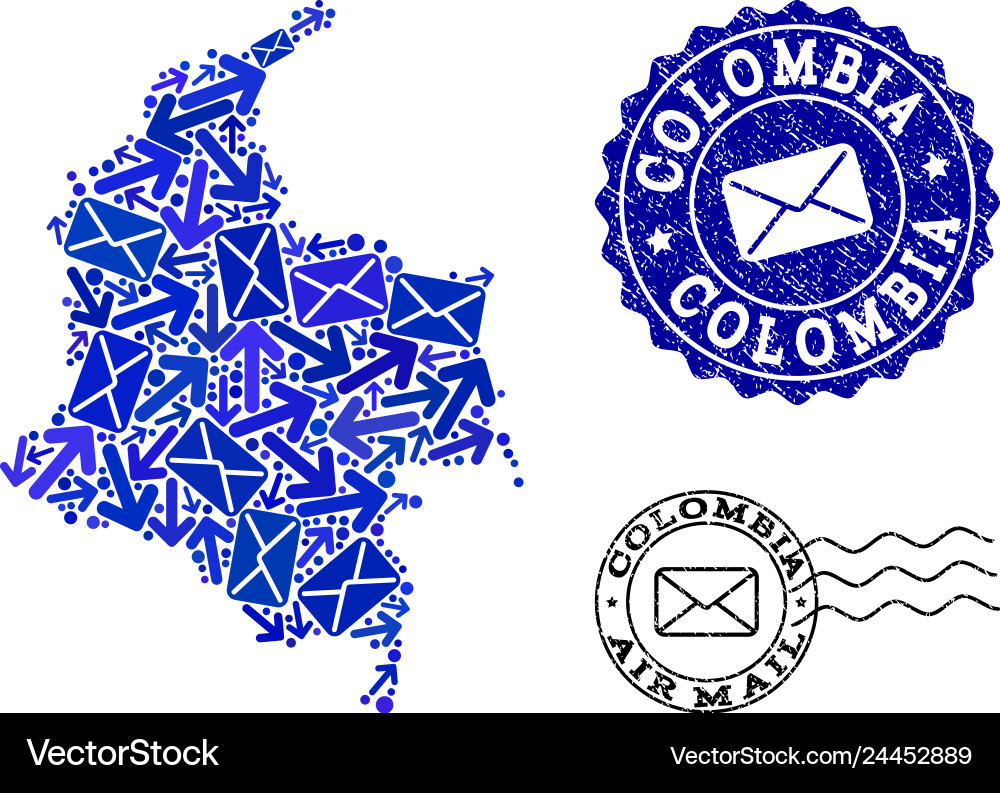 Colombia Mail Collage - Blue Mosaic Royalty Free Vector