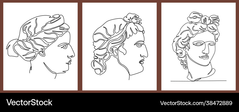 Continuous line drawing face greek god Royalty Free Vector