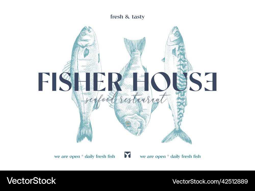 Fisher house logo template and restaurant emblem Vector Image