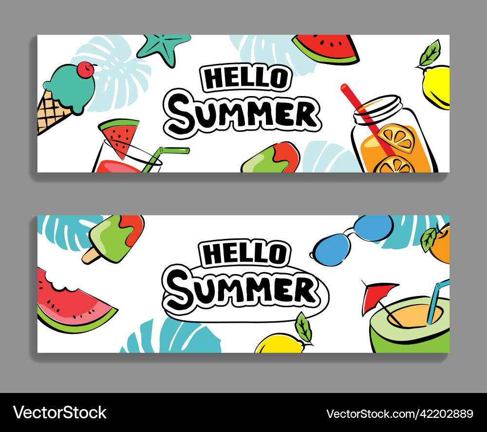 Hello summer banners design hand drawn style Vector Image