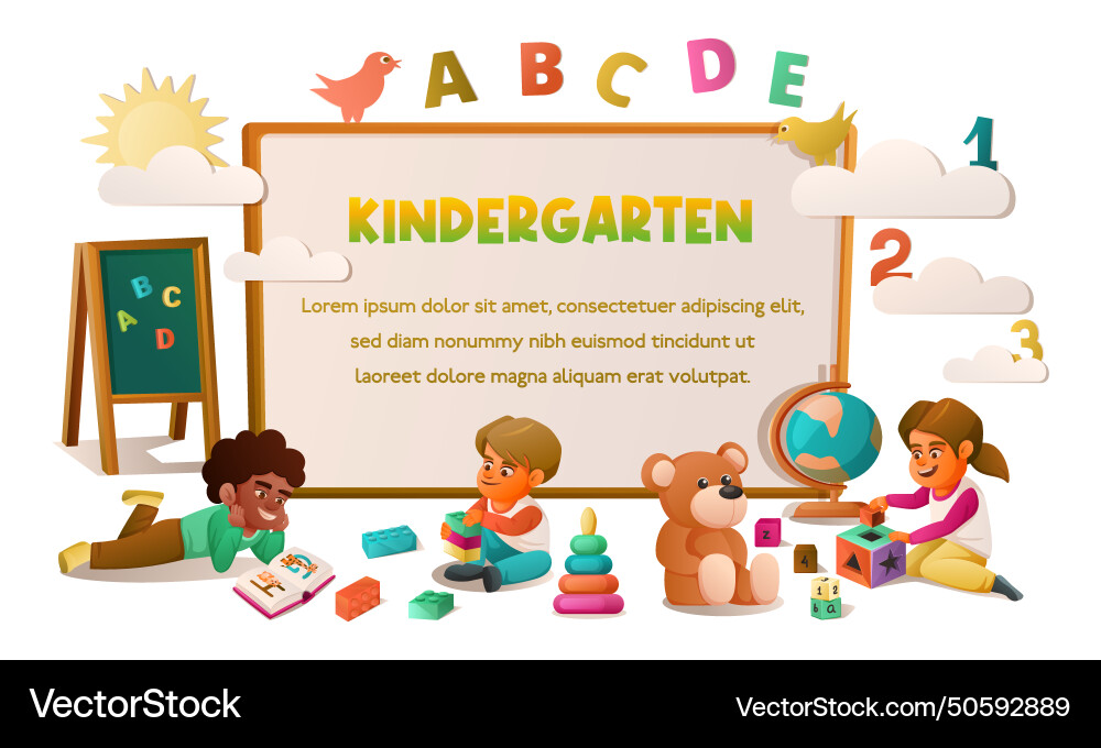 Kindergarten cartoon frame Royalty Free Vector Image