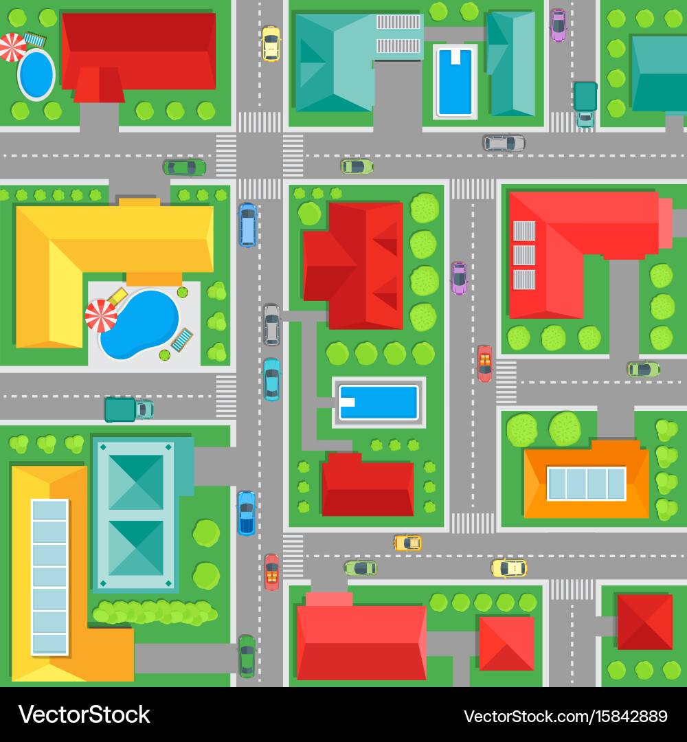 Map of town top view background pattern Royalty Free Vector